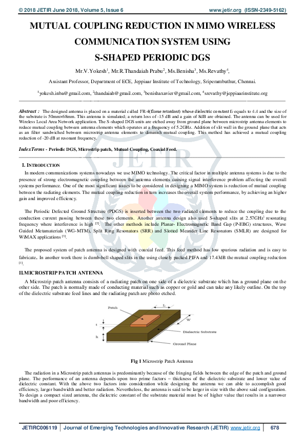 (PDF) Mutual Coupling Reduction in Mimo Wireless Communication System Using S - Shaped Periodic DGS