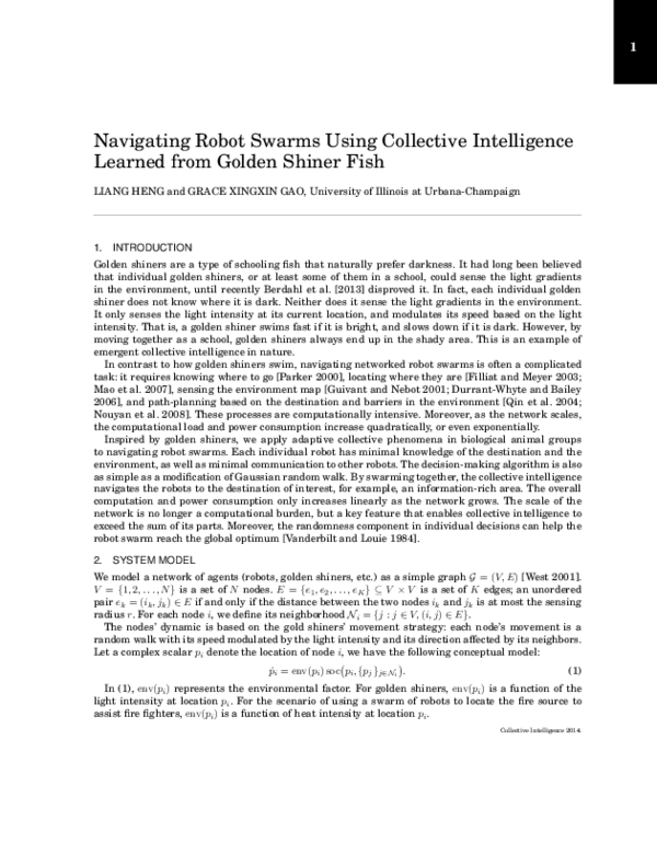 (PDF) Navigating Robot Swarms Using Collective Intelligence Learned from Golden Shiner Fish