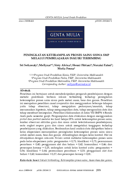 (PDF) Peningkatan Keterampilan Proses Sains Siswa SMP Melalui Pembelajaran Inkuiri Terbimbing