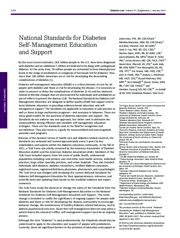 (PDF) National Standards for Diabetes Self-Management Education and Support