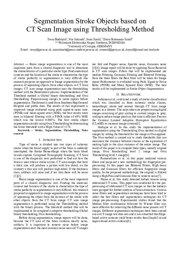 Pdf Segmentation Stroke Objects Based On Ct Scan Image Using
