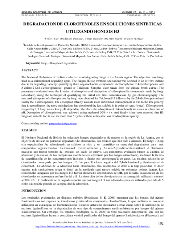 (PDF) Degradacion De Clorofenoles en Soluciones Sinteticas Utilizando ...
