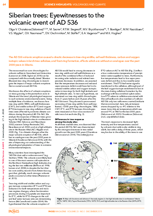 (PDF) Siberian trees: Eyewitnesses to the volcanic event of AD 536