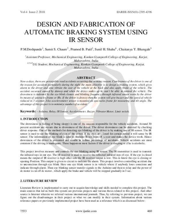 (PDF) Design and Fabrication of Automatic Braking System Using Ir Sensor