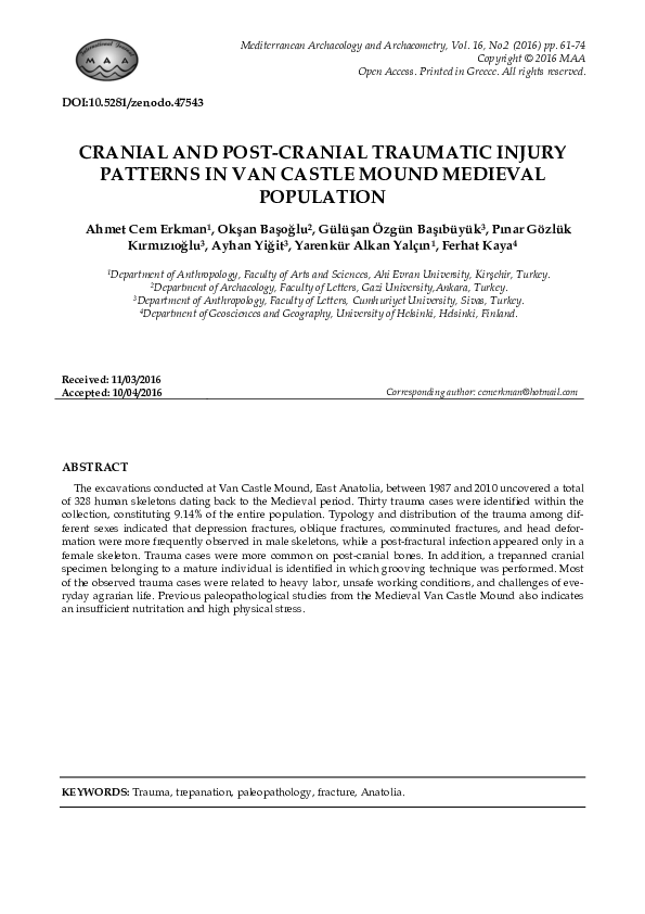 (PDF) Cranial and Post-Cranial Traumatic Injury Patterns in Van Castle ...