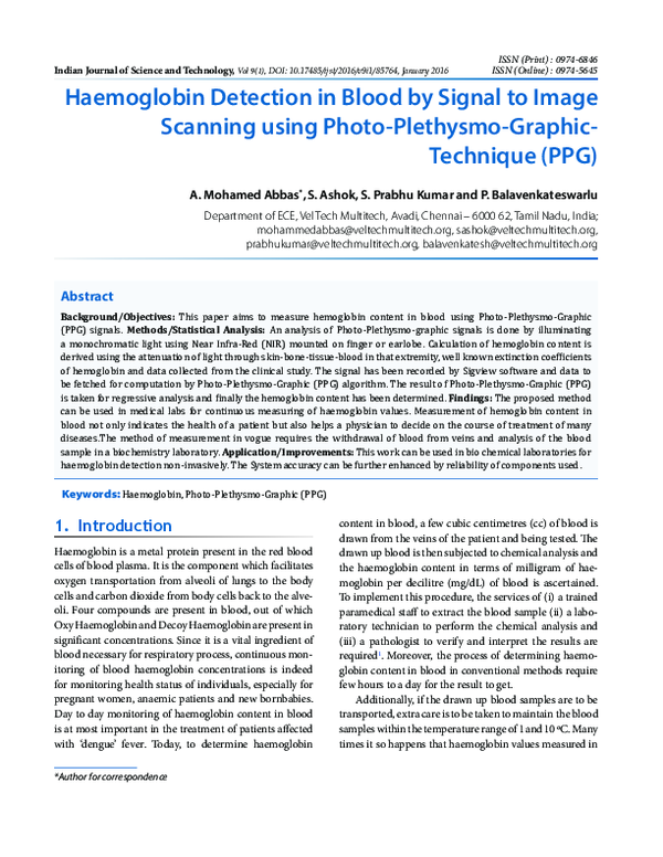 (PDF) Haemoglobin Detection in Blood by Signal to Image Scanning using ...