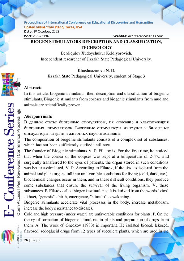 (PDF) BIOGEN STIMULATORS DESCRIPTION AND CLASSIFICATION, TECHNOLOGY