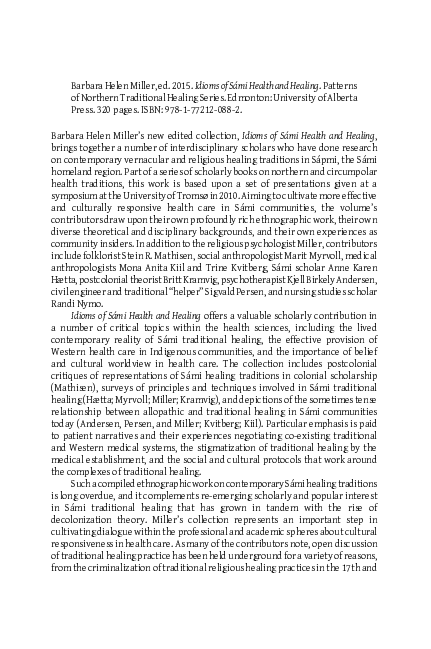 (PDF) Barbara Helen Miller, ed. Idioms of Sámi Health and Healing