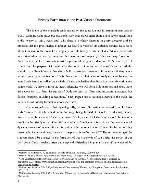 (DOC) Priestly Formation in the Post-Vatican Documents