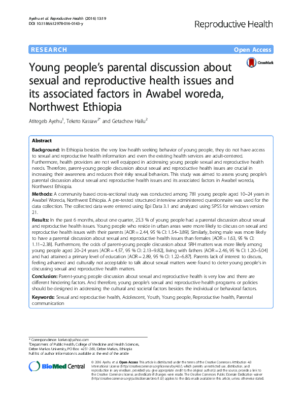 (PDF) Young people’s parental discussion about sexual and reproductive health issues and its ...