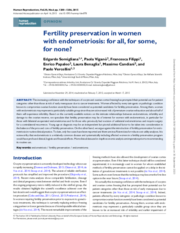 (PDF) Fertility preservation in women with endometriosis: for all, for ...