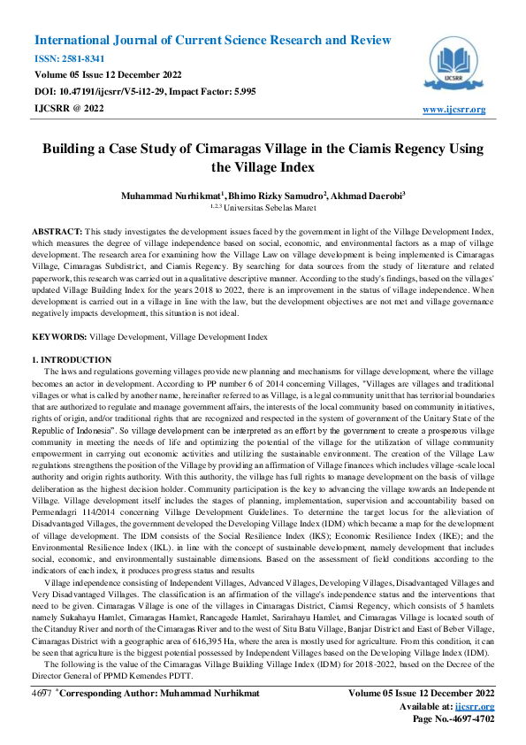 (PDF) Building a Case Study of Cimaragas Village in the Ciamis Regency ...