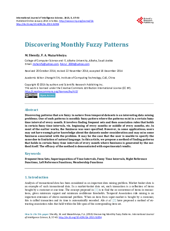 (PDF) Discovering Monthly Fuzzy Patterns