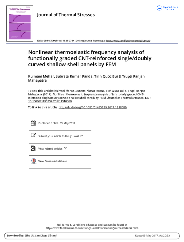 (PDF) Nonlinear thermoelastic frequency analysis of functionally graded CNT-reinforced single ...