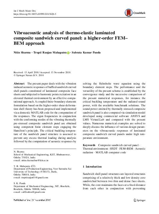 (PDF) Vibroacoustic analysis of thermo-elastic laminated composite sandwich curved panel: a ...