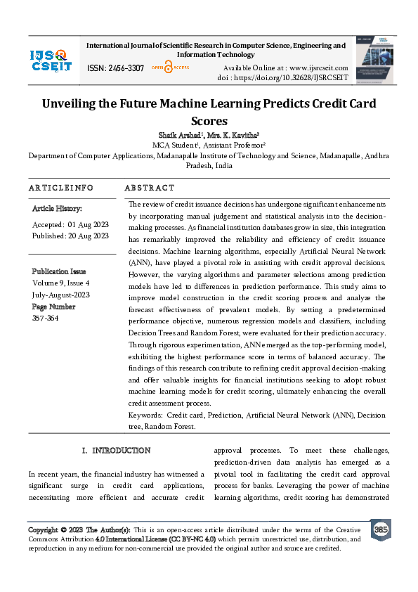 (PDF) Unveiling the Future Machine Learning Predicts Credit Card Scores