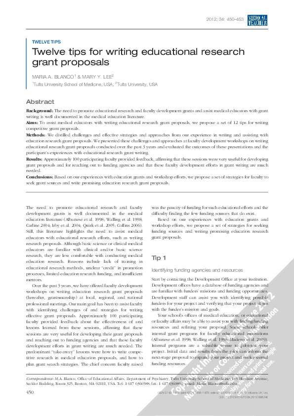 (PDF) Twelve tips for writing educational research grant proposals