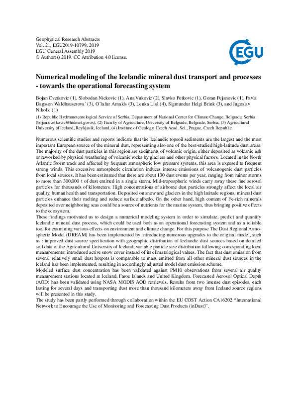 (PDF) Numerical modeling of the Icelandic mineral dust transport and ...