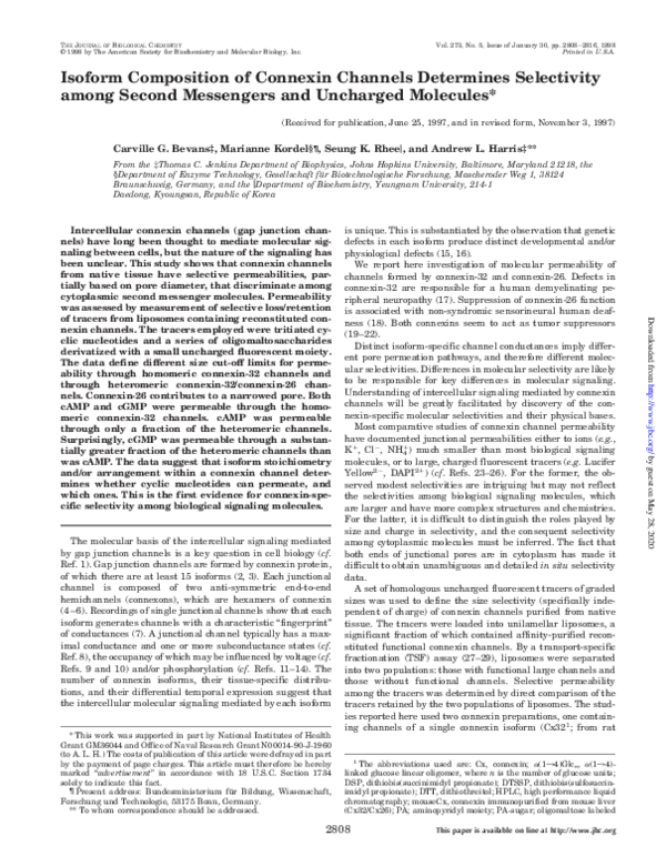 (PDF) Isoform Composition of Connexin Channels Determines Selectivity ...