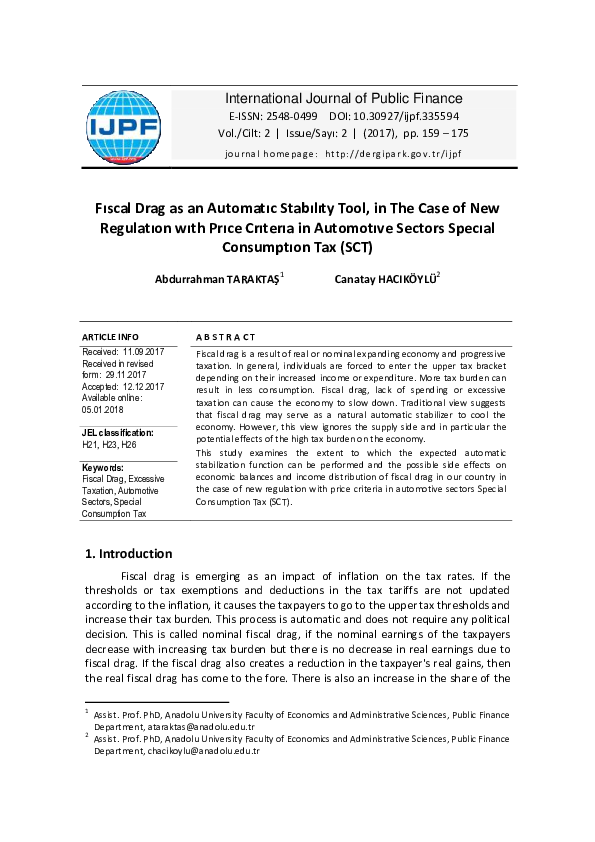 (PDF) Fiscal Drag as an Automatic Stability Tool, in the Case of New ...
