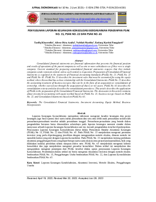 (PDF) Penyusunan Laporan Keuangan Konsolidasi Berdasarkan Penerapan ...