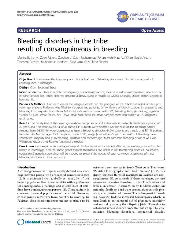(PDF) Bleeding disorders in the tribe: result of consanguineous in breeding