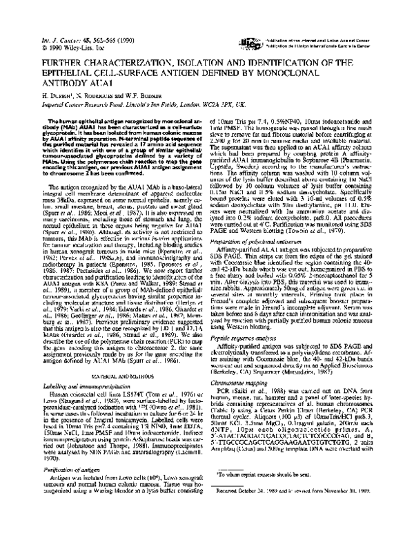 (PDF) Further characterization, isolation and identification of the epithelial cell-surface ...