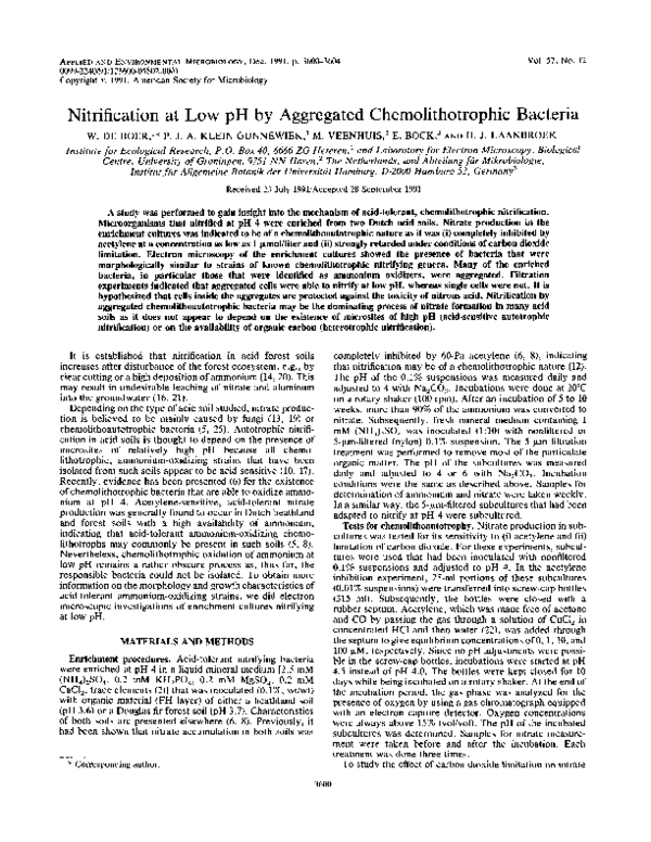 (PDF) Nitrification at Low pH by Aggregated Chemolithotrophic Bacteria