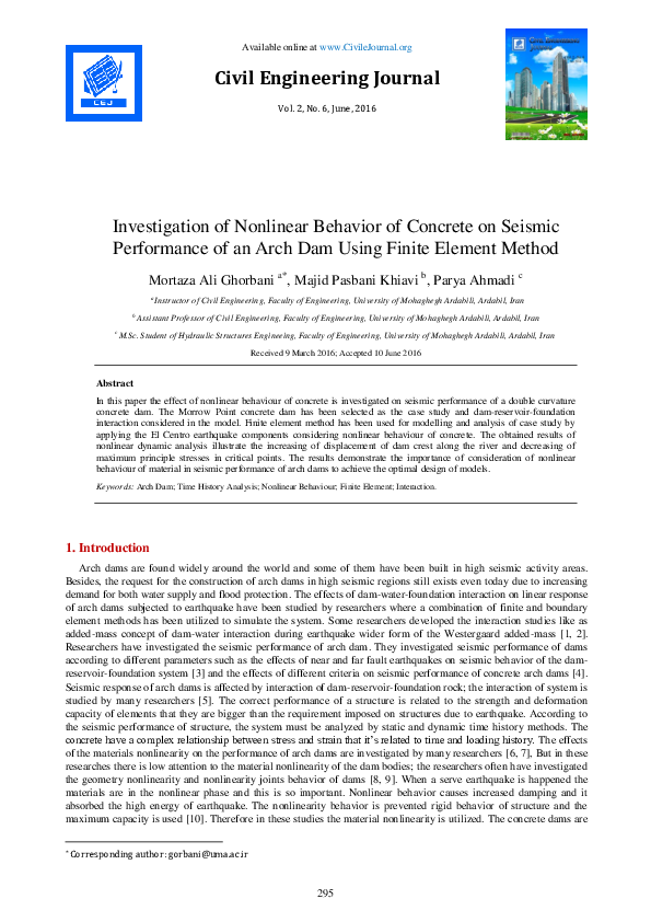 (PDF) Investigation of Nonlinear Behavior of Concrete on Seismic Performance of an Arch Dam ...