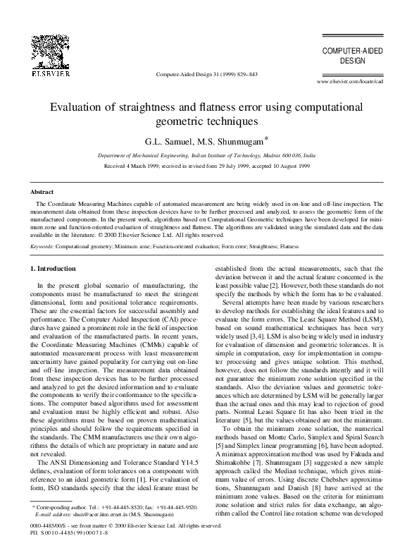 (PDF) Evaluation of straightness and flatness error using computational geometric techniques | M ...