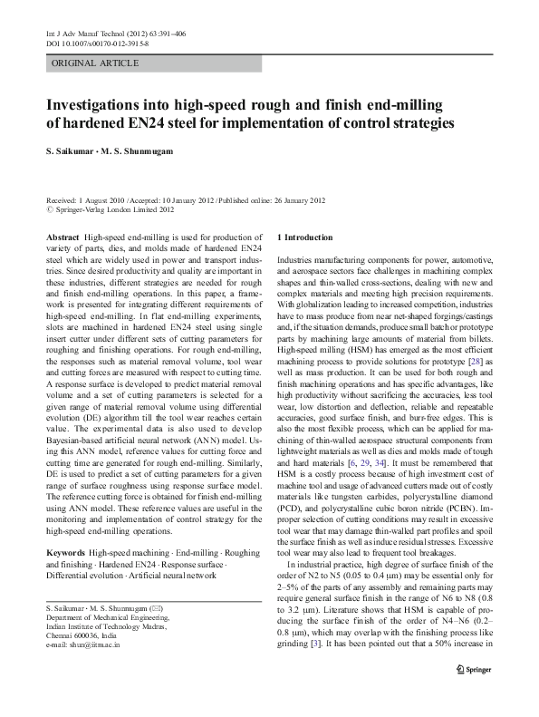 (PDF) Investigations into high-speed rough and finish end-milling of ...