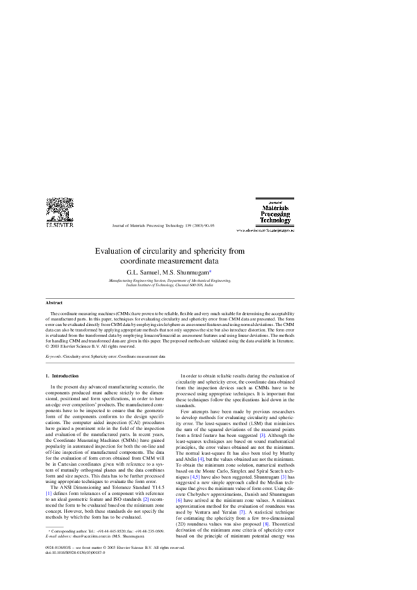 (PDF) Evaluation of circularity and sphericity from coordinate measurement data