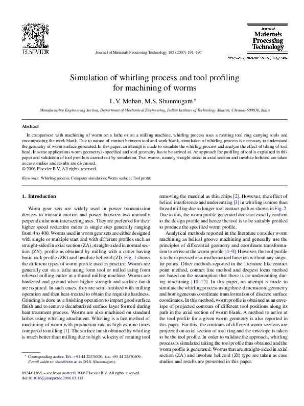 (PDF) Simulation of whirling process and tool profiling for machining ...