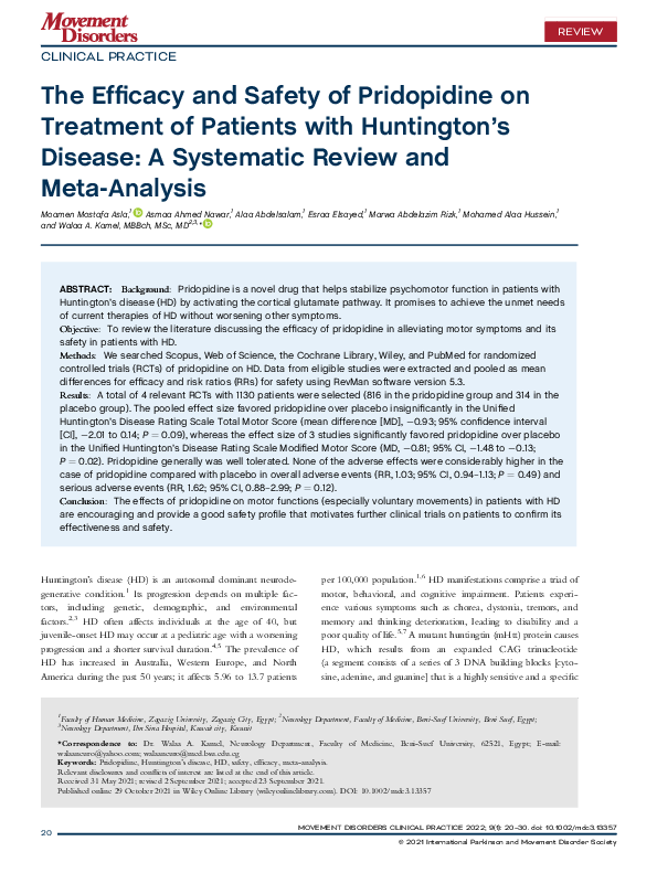 (PDF) The Efficacy and Safety of Pridopidine on Treatment of Patients ...