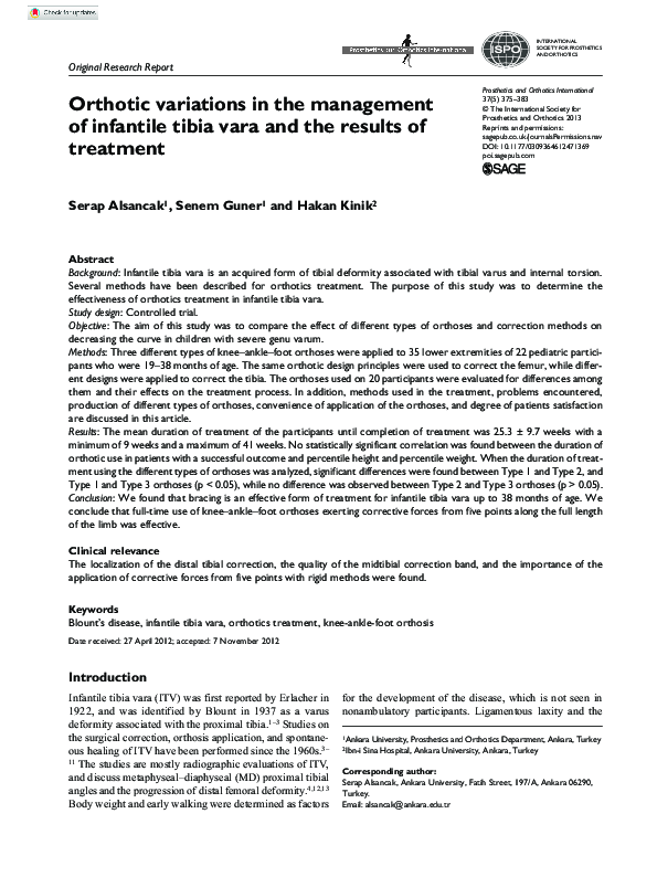 (PDF) Orthotic variations in the management of infantile tibia vara and ...