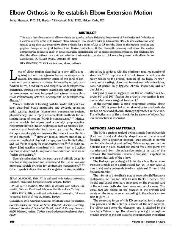 (PDF) Elbow Orthosis to Re-establish Elbow Extension Motion