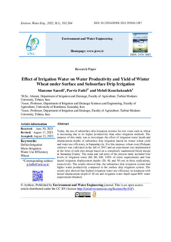 (PDF) Effect of Irrigation Water on Water Productivity and Yield of ...
