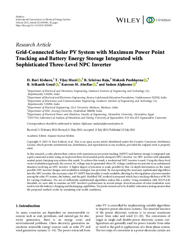 (PDF) Grid-Connected Solar PV System with Maximum Power Point Tracking and Battery Energy ...