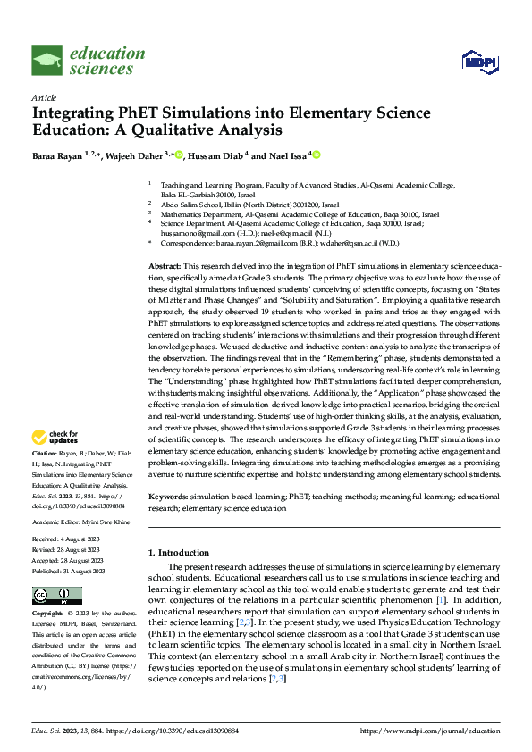 Pdf Integrating Phet Simulations Into Elementary Science Education A Qualitative Analysis 