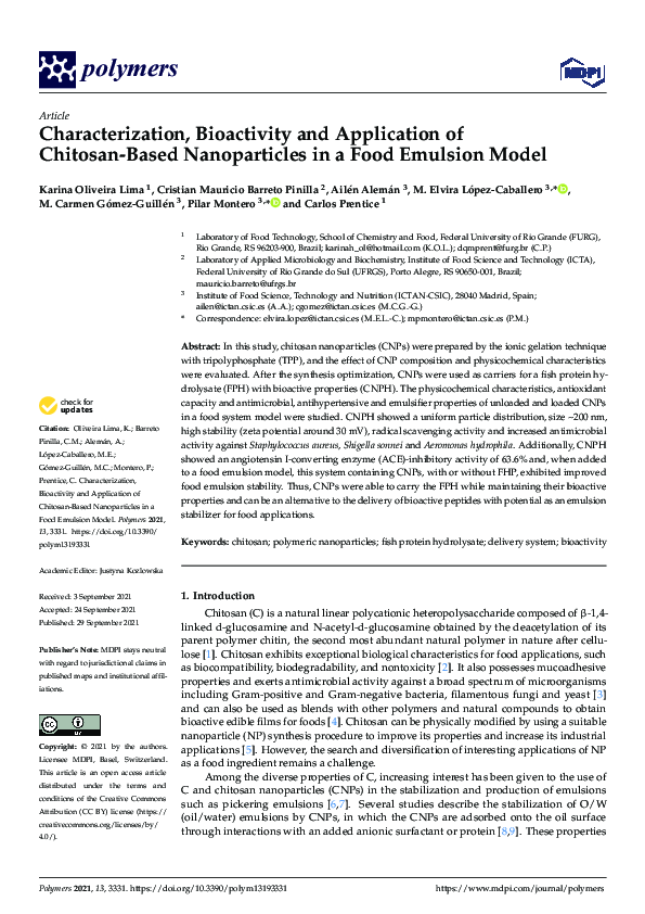 (PDF) Characterization, Bioactivity and Application of Chitosan-Based Nanoparticles in a Food ...