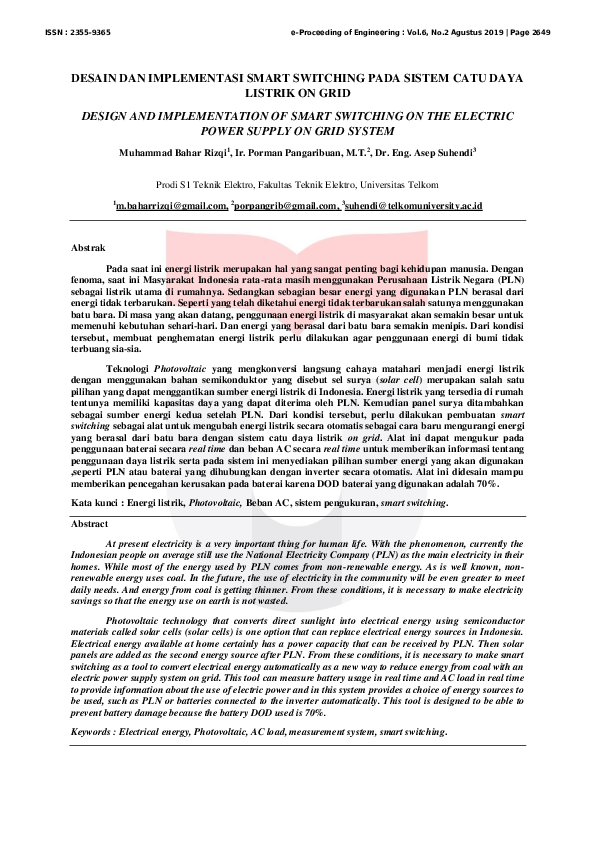 (PDF) Desain Dan Implementasi Smart Switching Pada Sistem Catu Daya Listrik On Grid