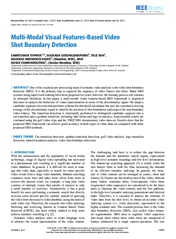 (PDF) Multi-Modal Visual Features-Based Video Shot Boundary Detection