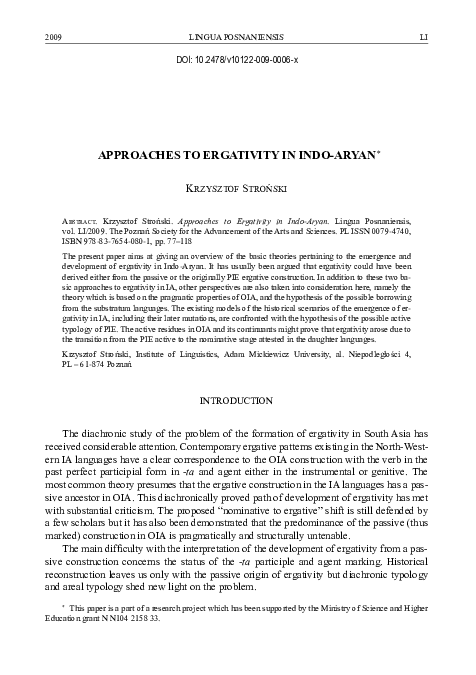(PDF) Approaches to Ergativity in Indo-Aryan