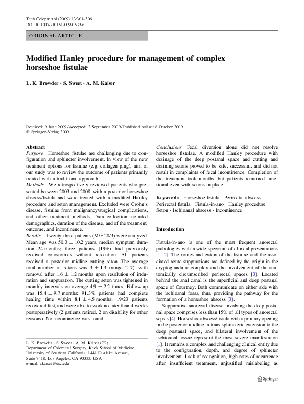 (PDF) Modified Hanley procedure for management of complex horseshoe ...