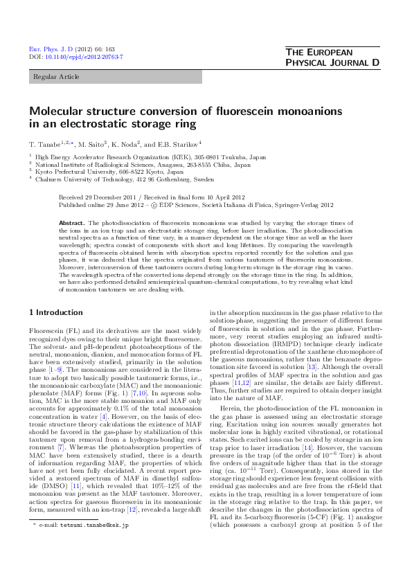 (PDF) Molecular structure conversion of fluorescein monoanions in an ...