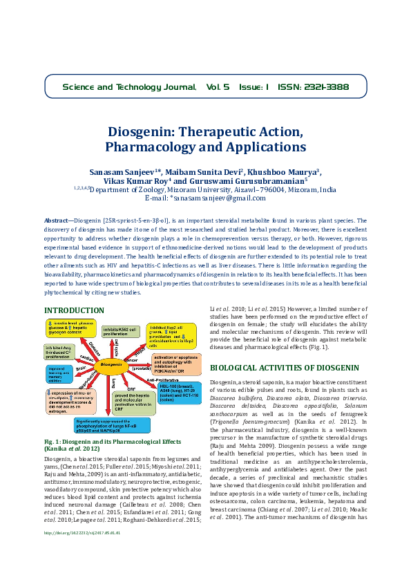 (PDF) Diosgenin: Therapeutic Action, Pharmacology and Applications