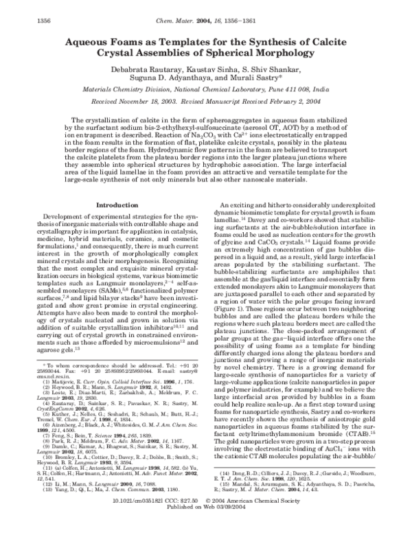 (PDF) Aqueous Foams as Templates for the Synthesis of Calcite Crystal ...
