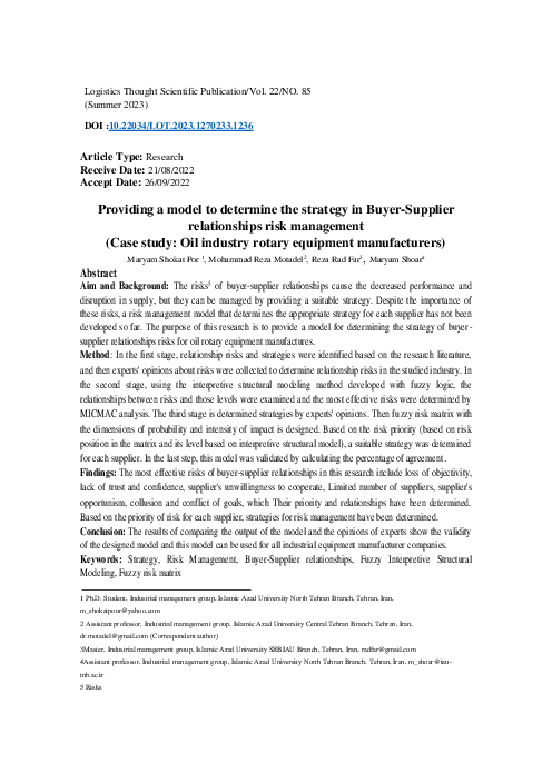 (PDF) Providing a model to determine the strategy in Buyer-Supplier ...