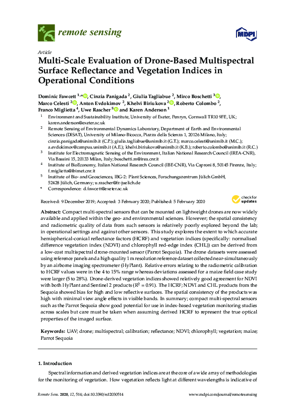 (PDF) Multi-Scale Evaluation of Drone-Based Multispectral Surface Reflectance and Vegetation ...
