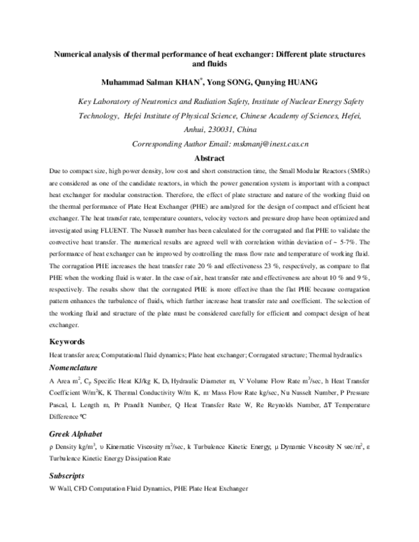 (PDF) Numerical analysis of thermal performance of heat exchanger ...